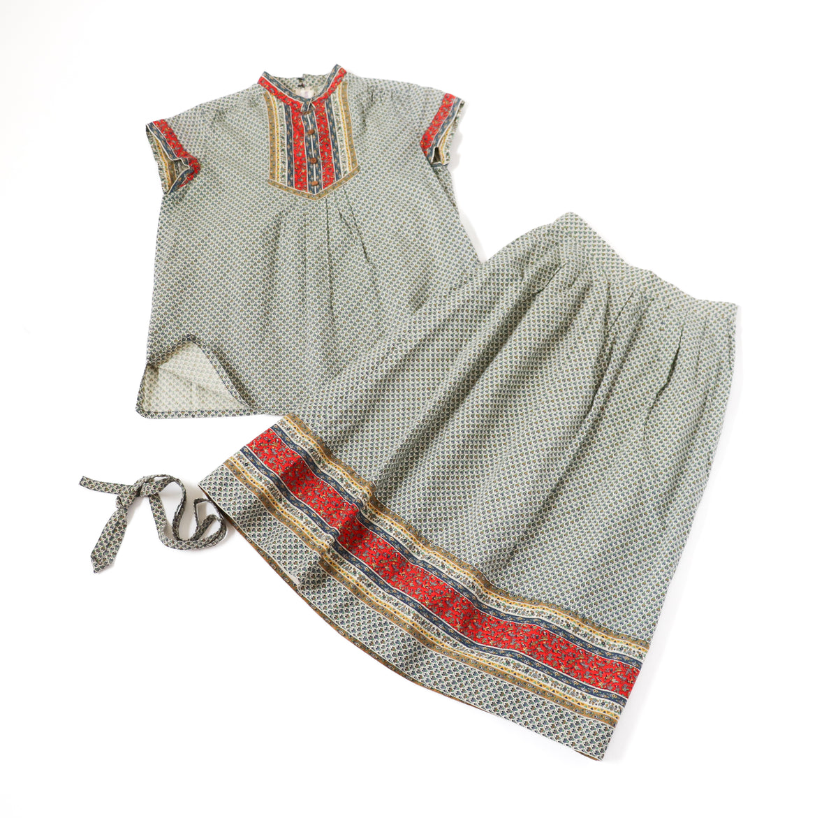 Vintage Cotton Peasant Blouse / Skirt Suit - Patterned - Fit XXS / UK ...